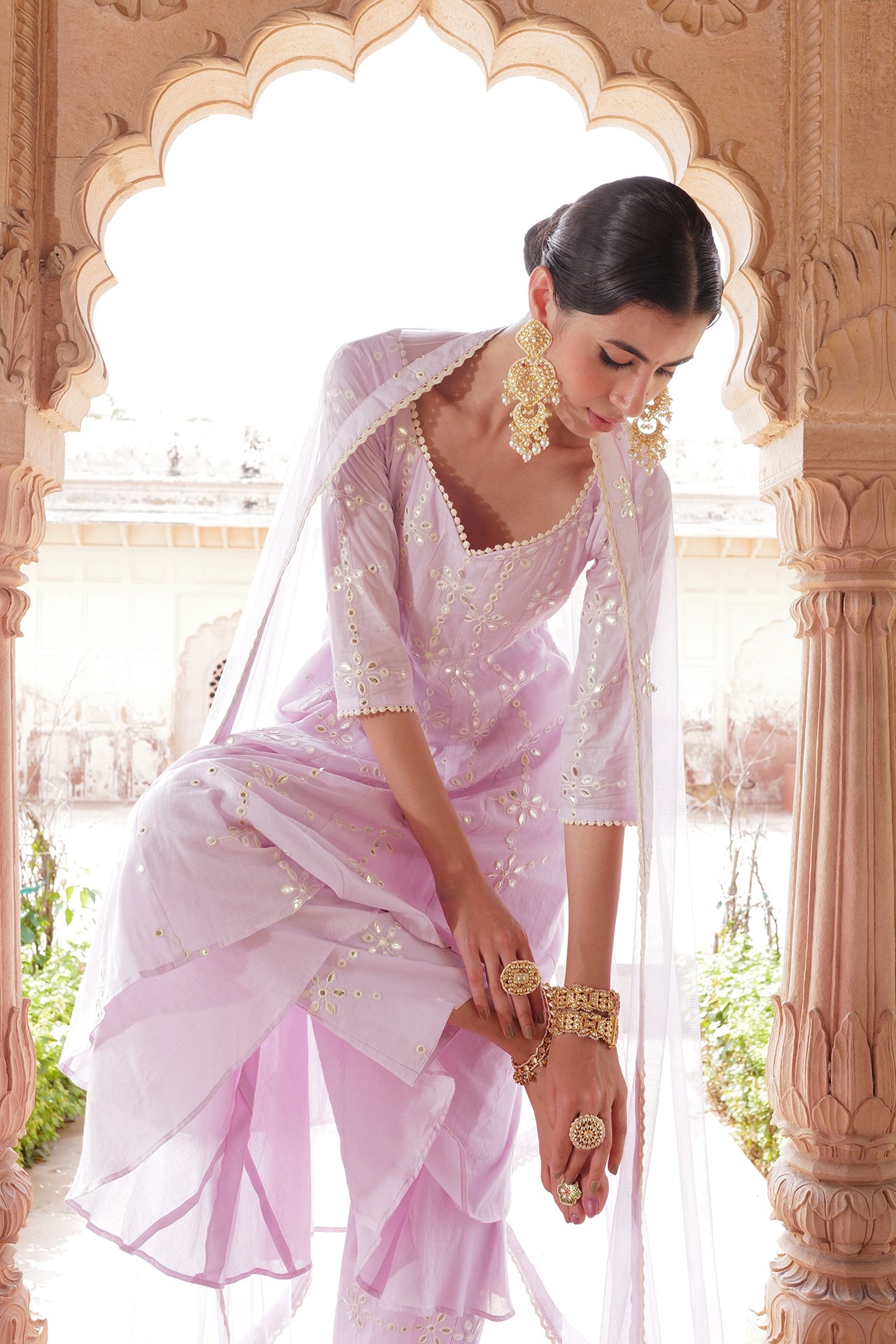 Lavender Big Flower Anarkali With Dupatta – Preevin