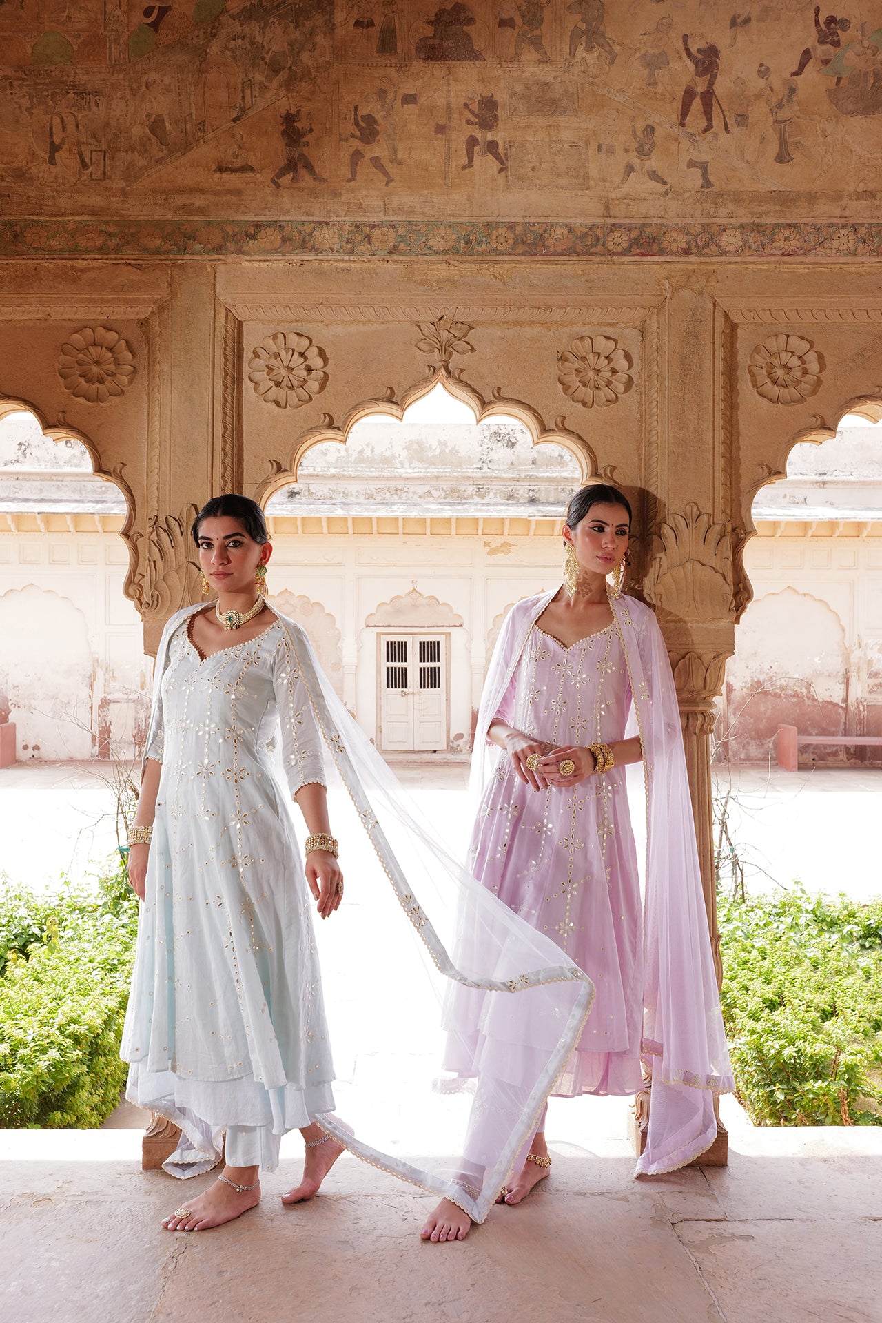 Ice Blue Big Flower Anarkali With Dupatta – Preevin
