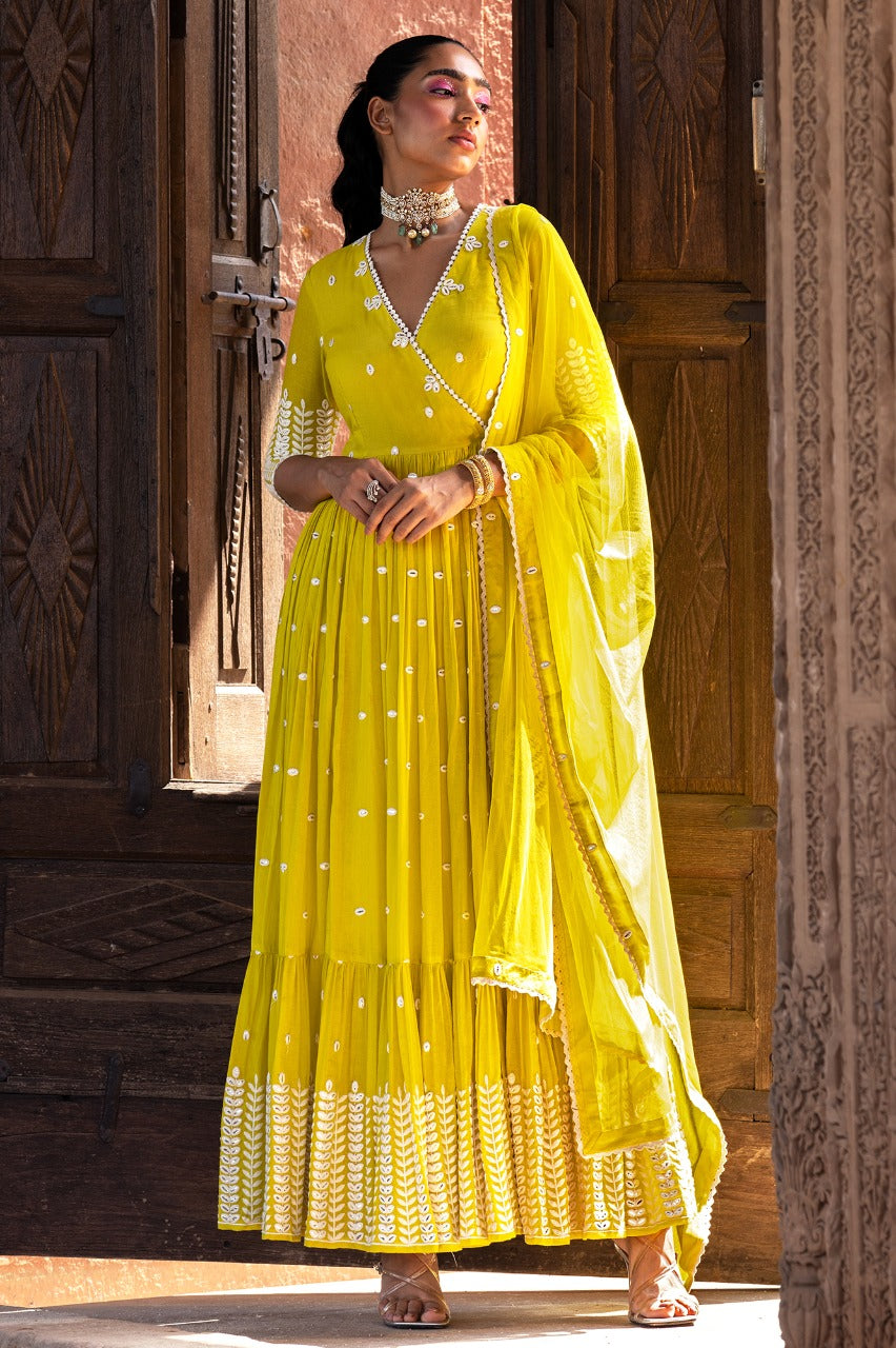 Neon Green Leaf Angrakha – Preevin